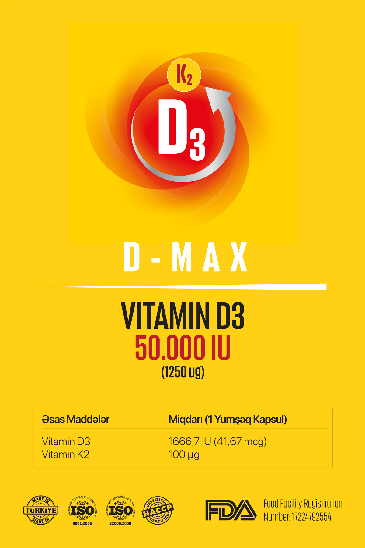 D-Max Vitamin D3K2 50.000 IU Softjel Kapsül – İncir Pharma